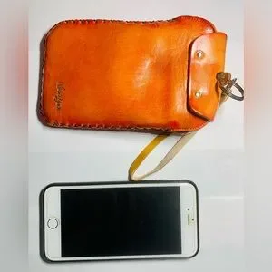 Handmade | Bags | Handmade Orange Leather Beetle Leaf Mini Purse Cute ...